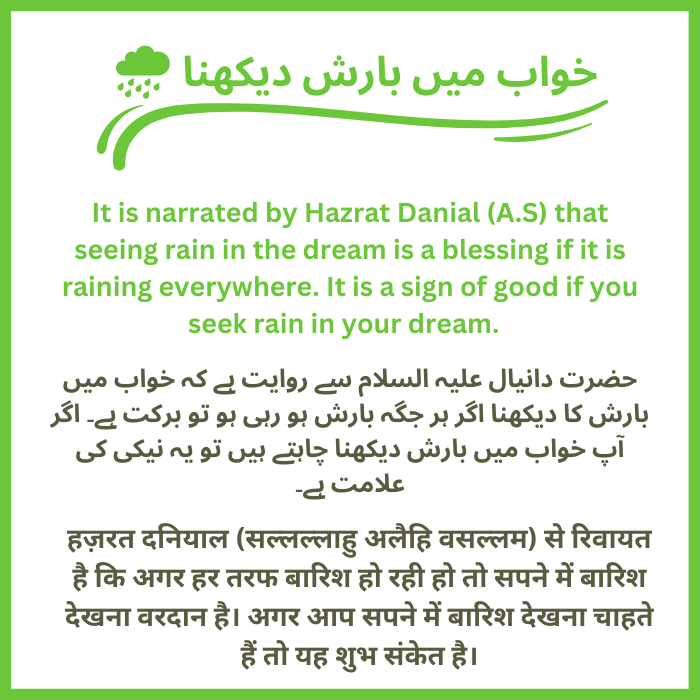 Khwab mein barish dekhna in Urdu, Hindi, English